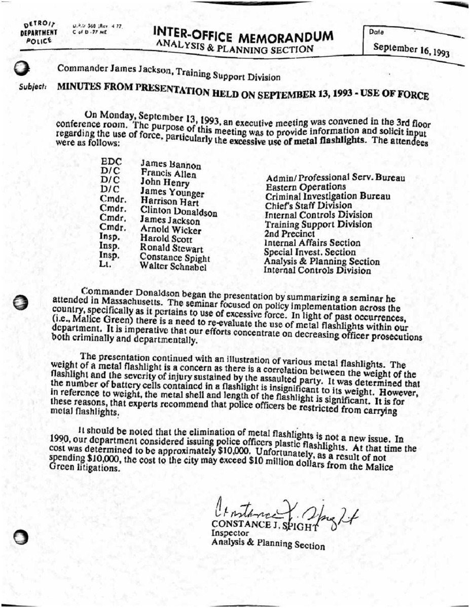 Inter-Office Memo regarding the use of metal flashlights. · Crackdown ...