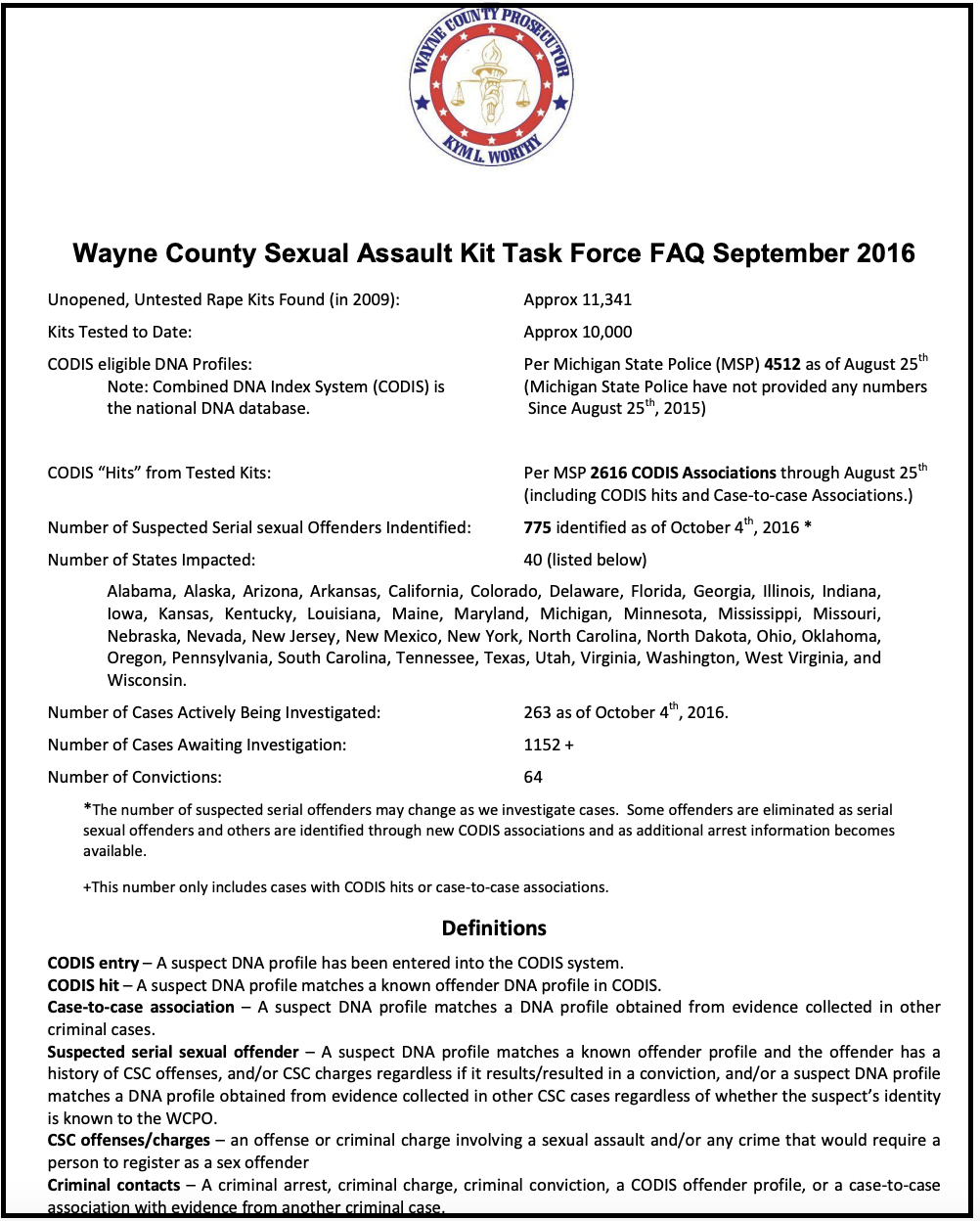"Wayne County Sexual Assault Kit Task Force FAQ September 2016" · Crackdown: Policing Detroit ...